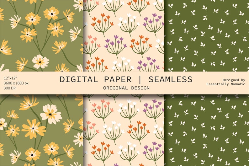 Floral Digital Paper Pack Wildflower Seamless Pattern Daisy - Etsy