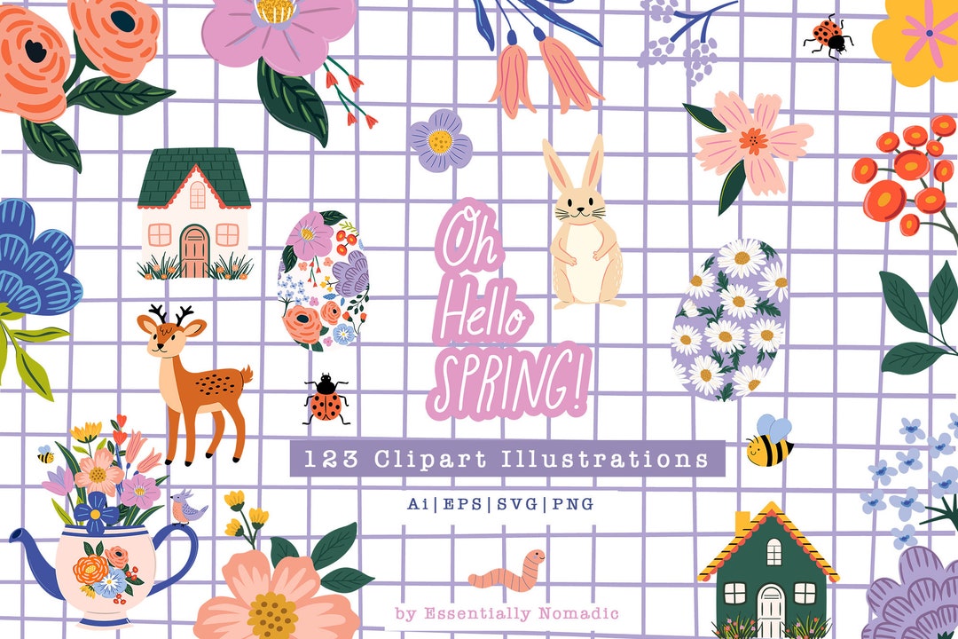 Whimsical Spring Clipart Set - Wildflower PNG for Stickers, Floral ...