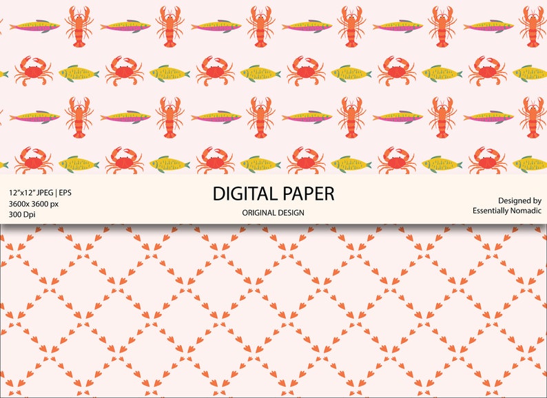 Summer Coastal Floral Digital Paper Set, Colorful Sea Life Seamless ...