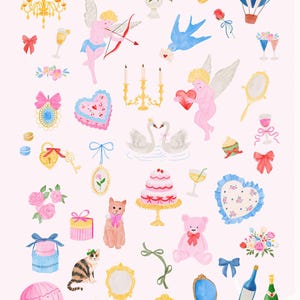 Whimsical Love Clipart for Valentine’s Day, Rococo Hand-drawn ...
