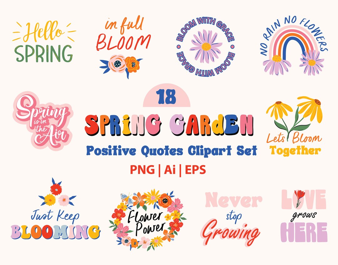 Spring Quote Clipart Set, Bloom Sayings, Spring Flowers Sublimation ...