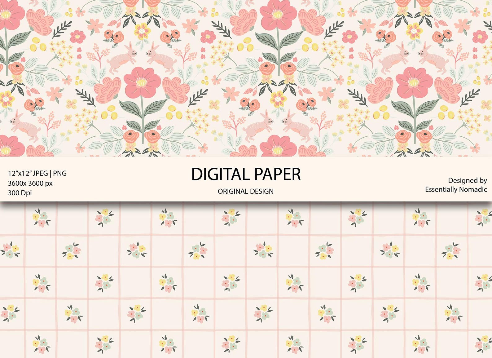 Easter Seamless Digital Paper, Pastel Spring Patterns, Bunny & Egg ...