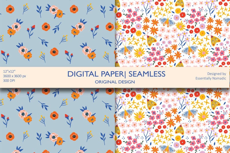 Floral Butterfly Seamless Pattern, Spring Digital Paper Pack ...