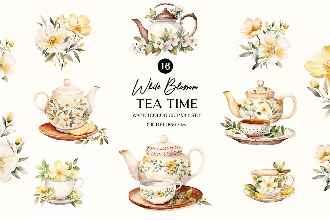 Watercolor Floral Tea Party Clipart, Floral Tea Time Clipart, Bridal ...