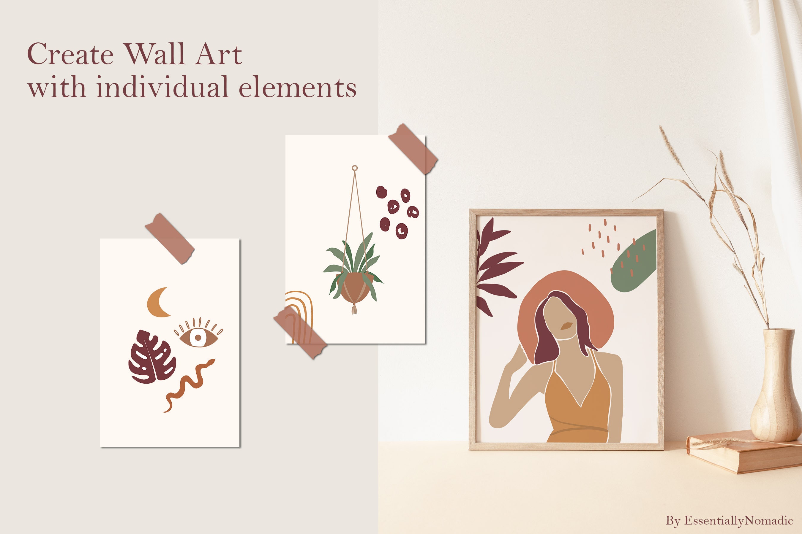 Boho Clipart Set Woman Illustration Abstract Shapes Modern - Etsy