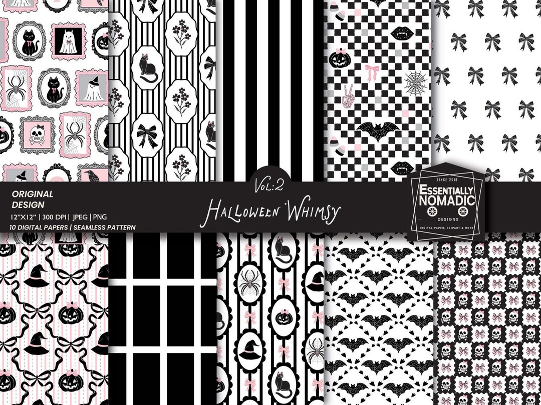 Whimsical Halloween Digital Paper, Pastel Goth Cute Spooky Seamless ...