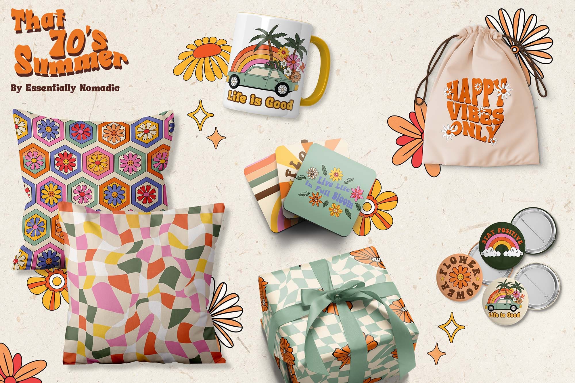 70s Summer Retro Clipart Set Groovy Elements Clipart Retro - Etsy