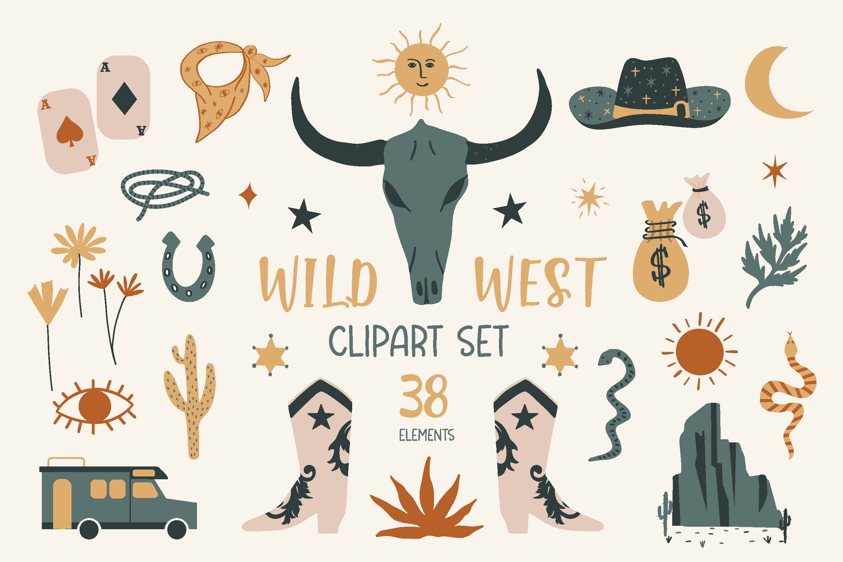 Wild West Clipart Pngdesert Skull Southwestern Print Western - Etsy