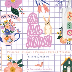 Cottagecore Spring Clipart Set, Flower Seamless Pattern, Floral Clipart ...