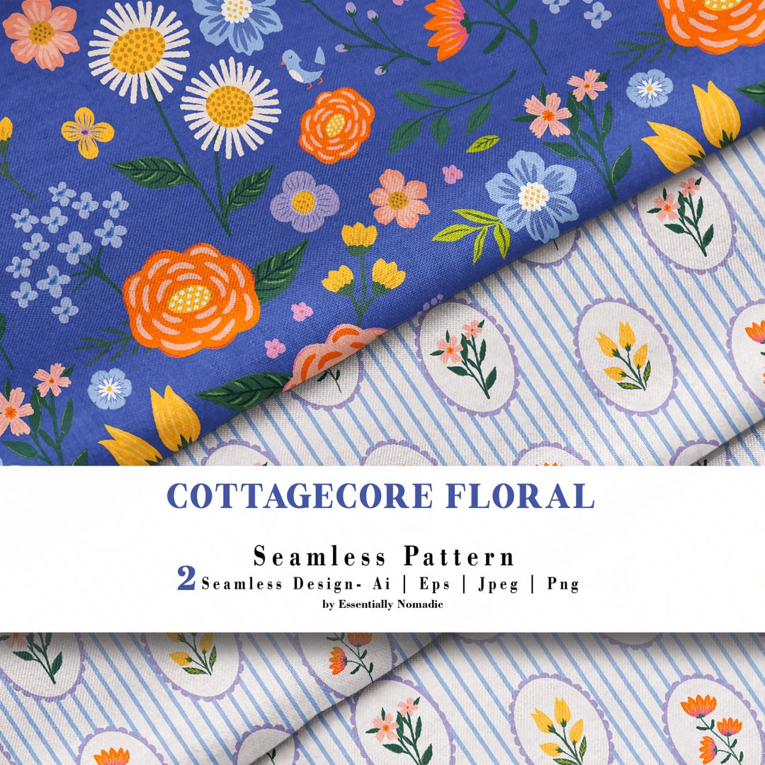 Cottagecore Floral Digital Paper Set of 2, Spring Flower Seamless ...