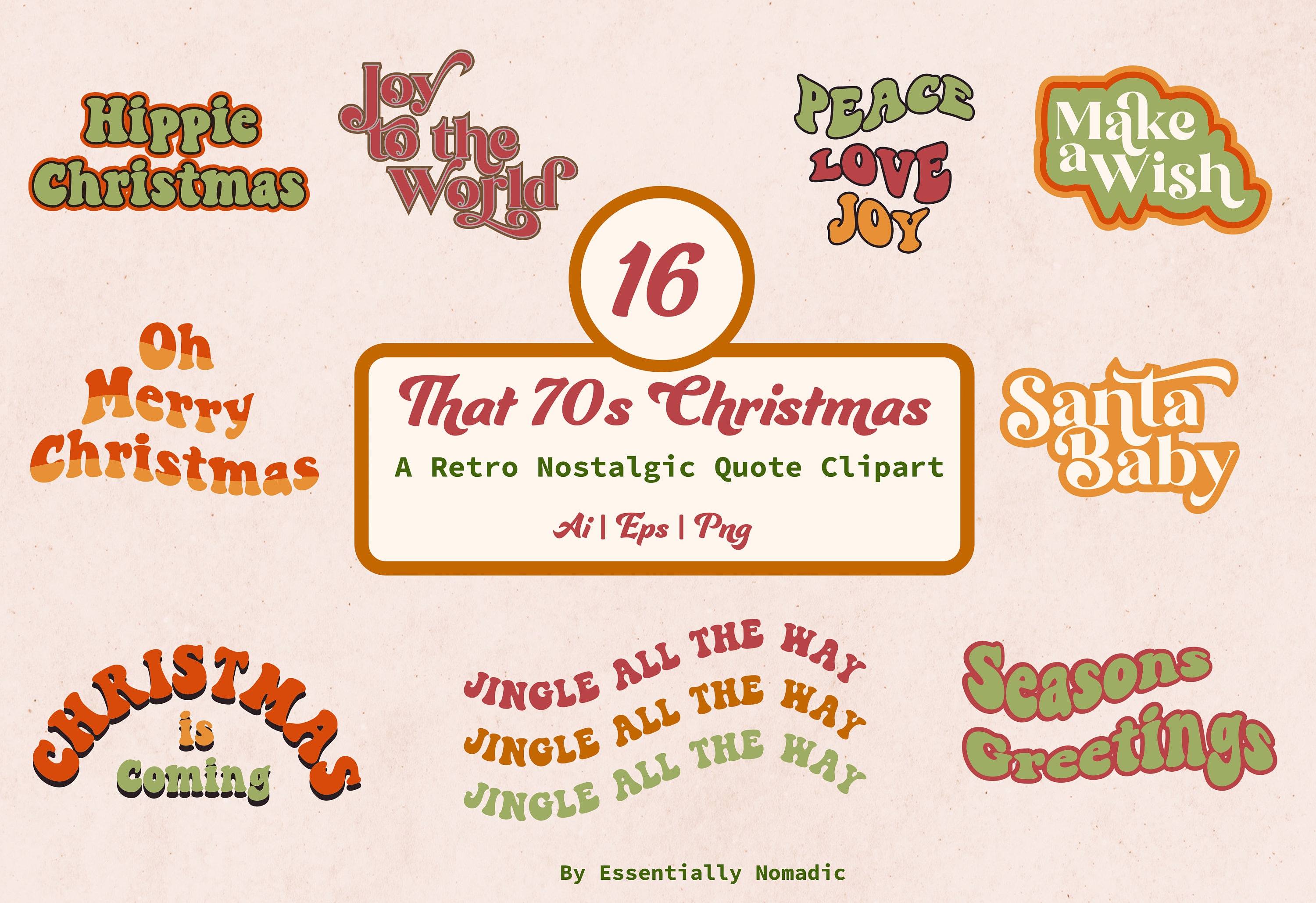Christmas Quotes Clipart Set 70s Style Retro Christmas - Etsy