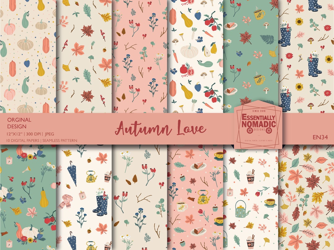 Autumn Digital Paper,fall Floral Scrapbook Papers, Fall Leaves Seamless ...