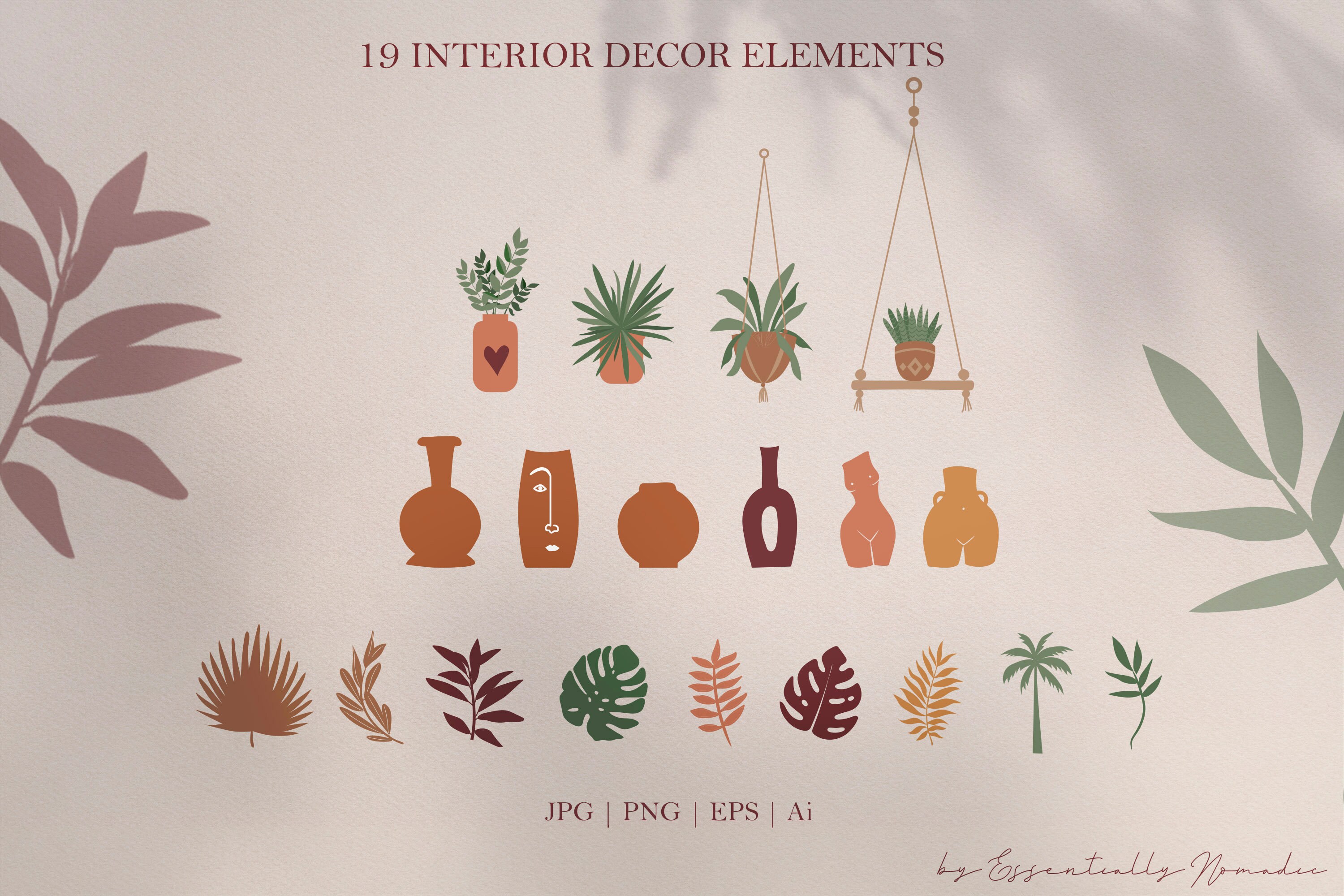 Boho Clipart Set Woman Illustration Abstract Shapes Modern - Etsy