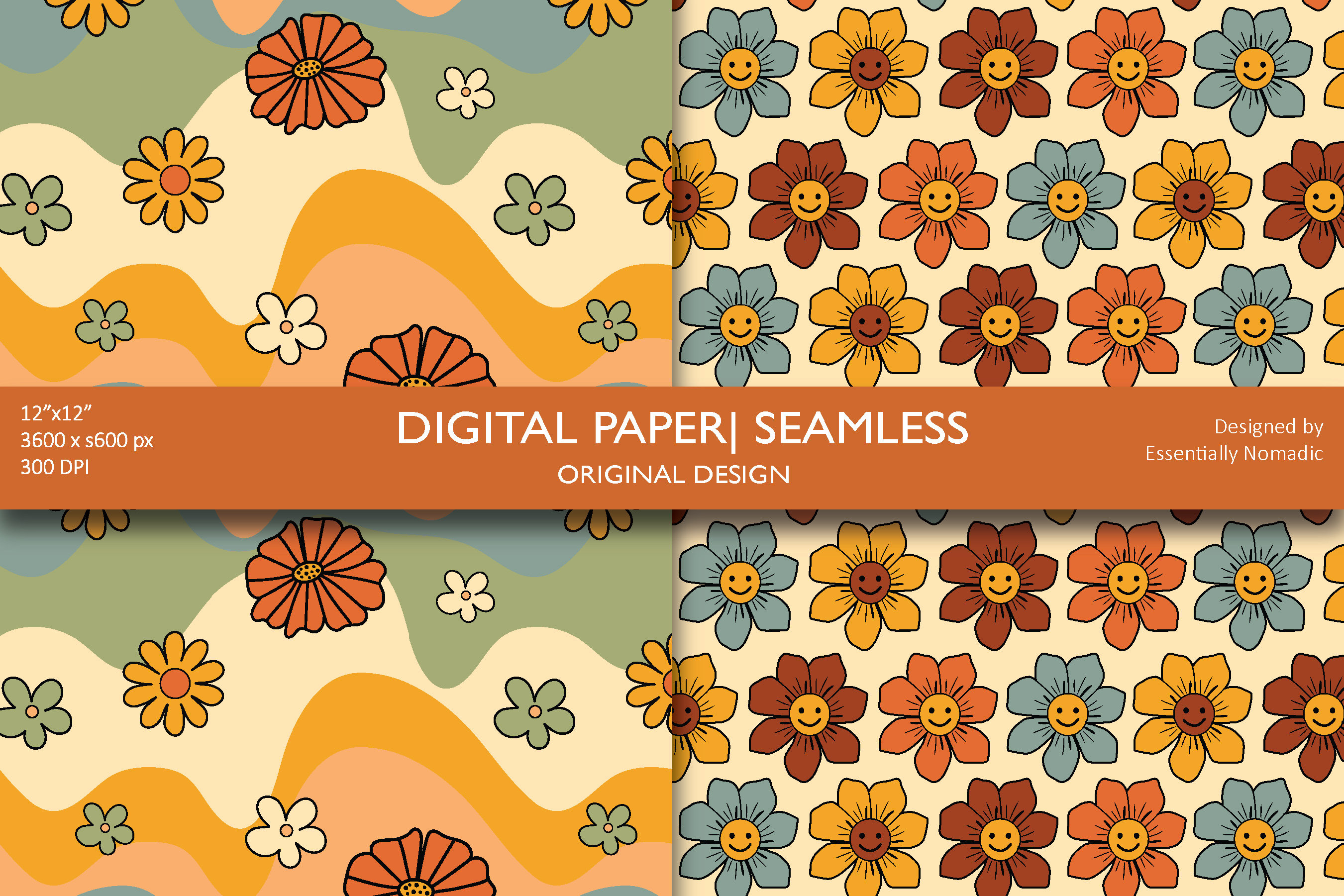 70s Retro Floral Digital Paper Seamless Patternretro - Etsy