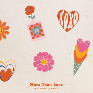 Groovy Valentines Day Clipart, Romantic 70s Retro Love Heart Daisy Love ...