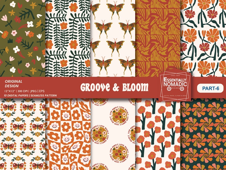 Groovy Digital Paper Set 60s 70s Seamless Patterns Vintage - Etsy