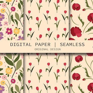 Floral Digital Paper Pack, Wildflower Seamless Pattern, Daisy Floral ...