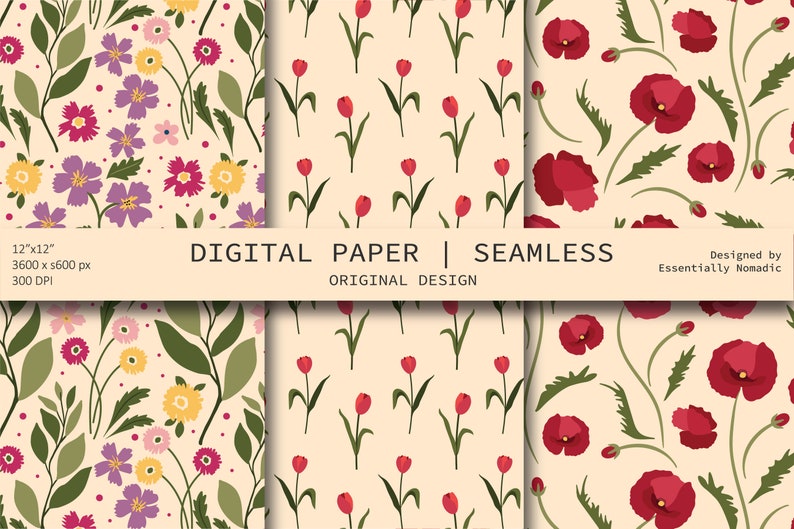 Floral Digital Paper Pack Wildflower Seamless Pattern Daisy - Etsy