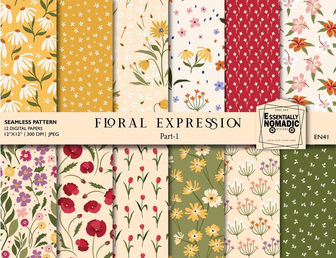 Floral Digital Paper Pack, Wildflower Seamless Pattern, Daisy Floral ...