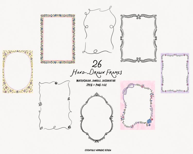 Hand Drawn Decorative Frames, Whimsical Flower Borders Clipart, Doodle ...