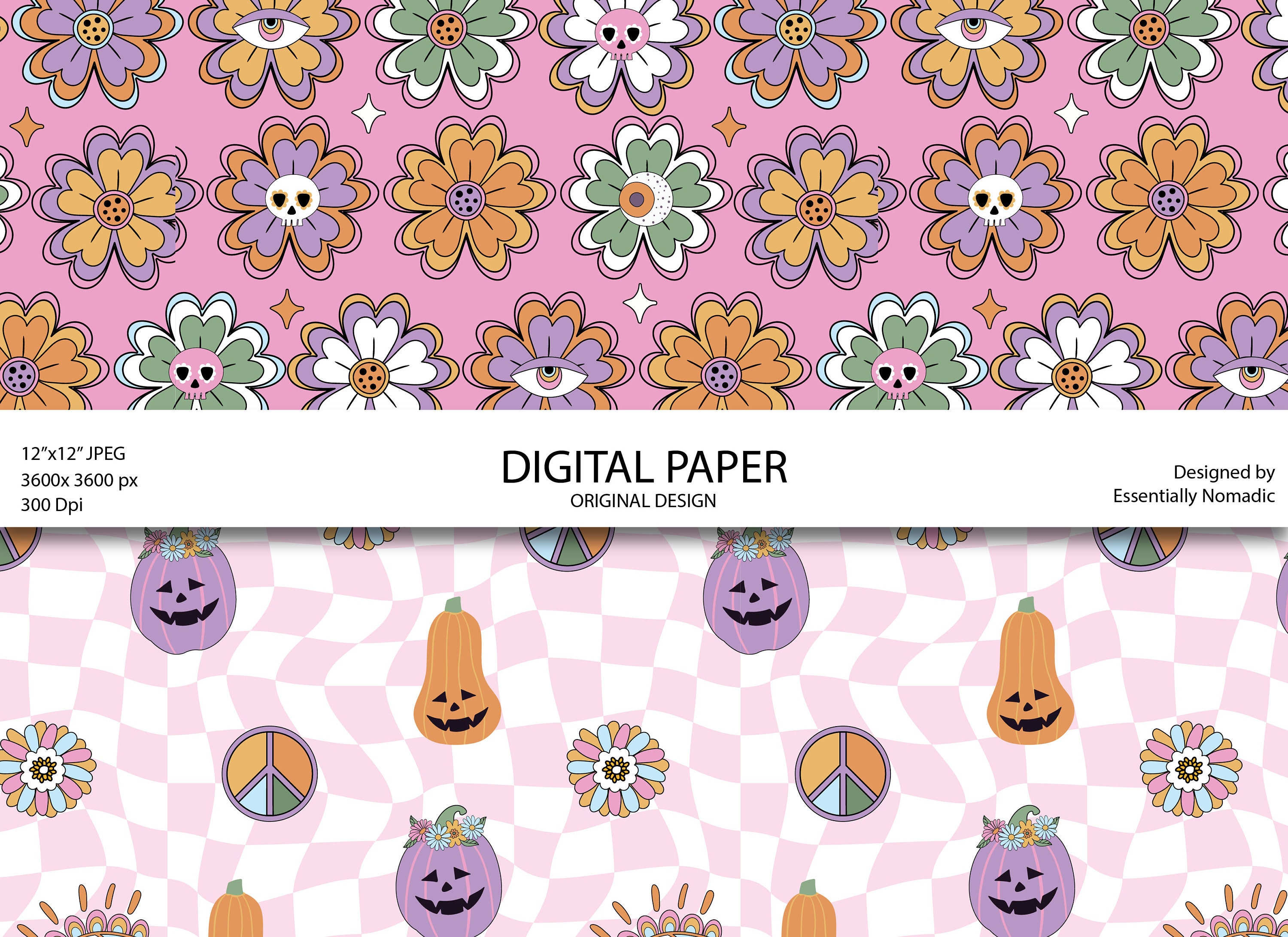 Pastel Halloween Digital Paper, Pink Purple Retro Halloween Seamless ...