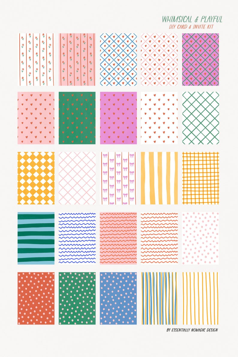 Watercolor Whimsical Doodle Frame: Hand-drawn Strip Checkered ...