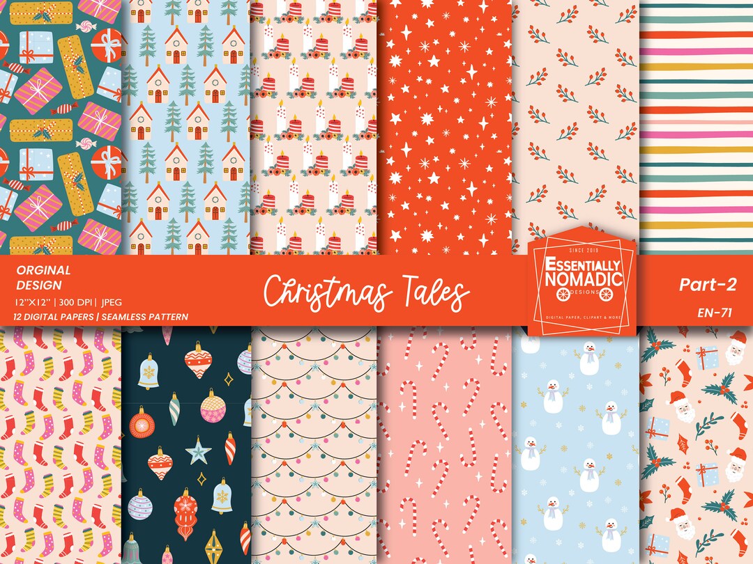 12 Cute Christmas Digital Paper, Santa Seamless Festive Patterns Repeat ...