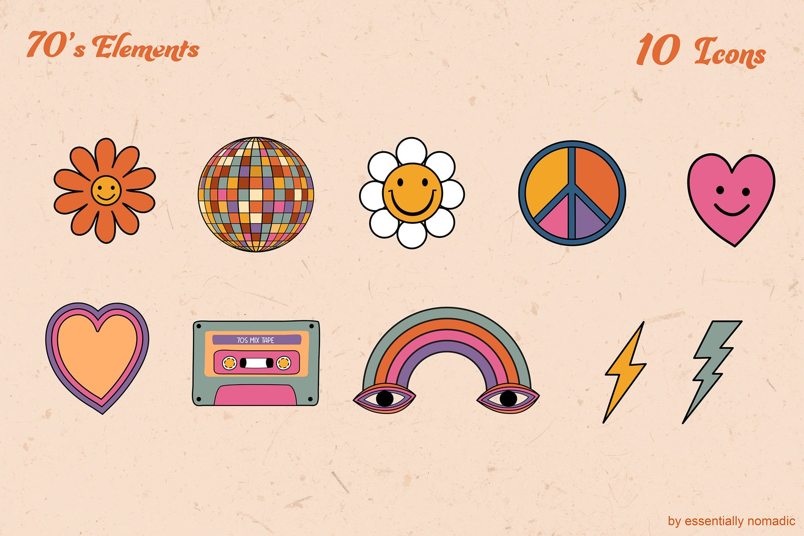 70s Retro Clipart Set Boho Clipart Groovy Retro Flowers - Etsy