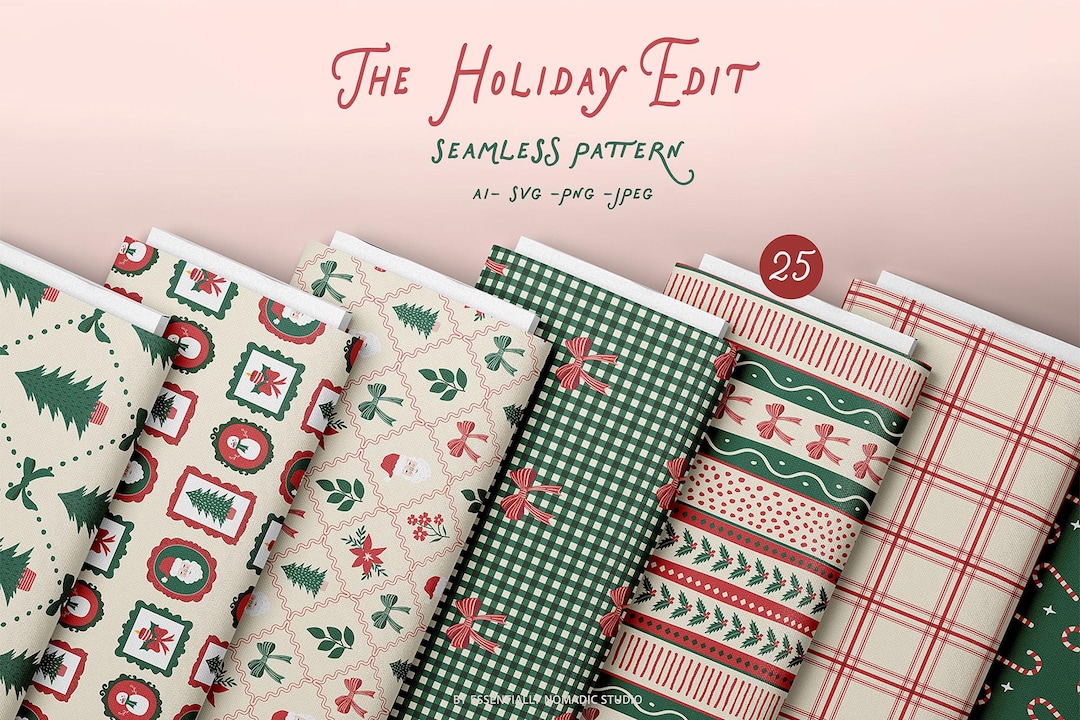 Christmas Seamless Pattern Bundle – Plaids, Gingham, Stripes, Bows ...