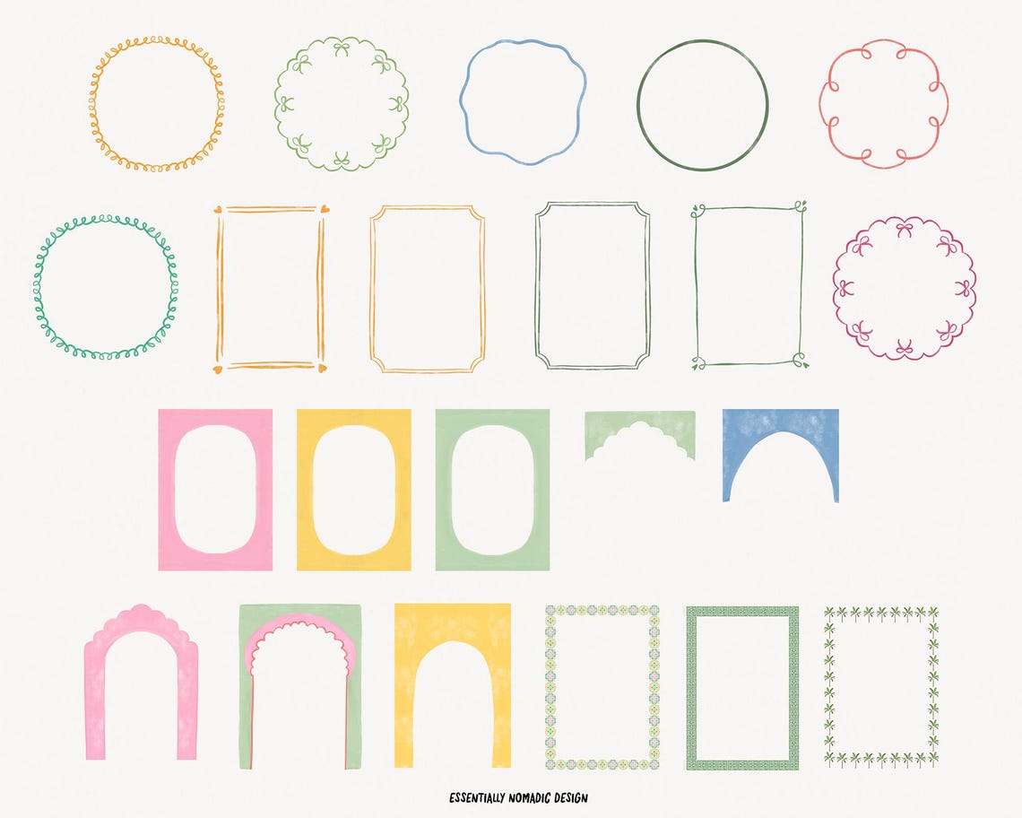 Watercolor Whimsical Frames Clipart PNG – 85 Hand-drawn Wavy Squiggle ...