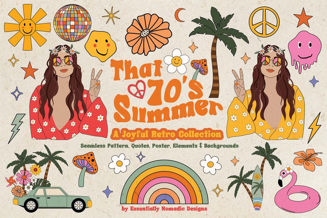 70s Retro Summer Groovy Summer Beach Vacation Clipart, Sublimation ...