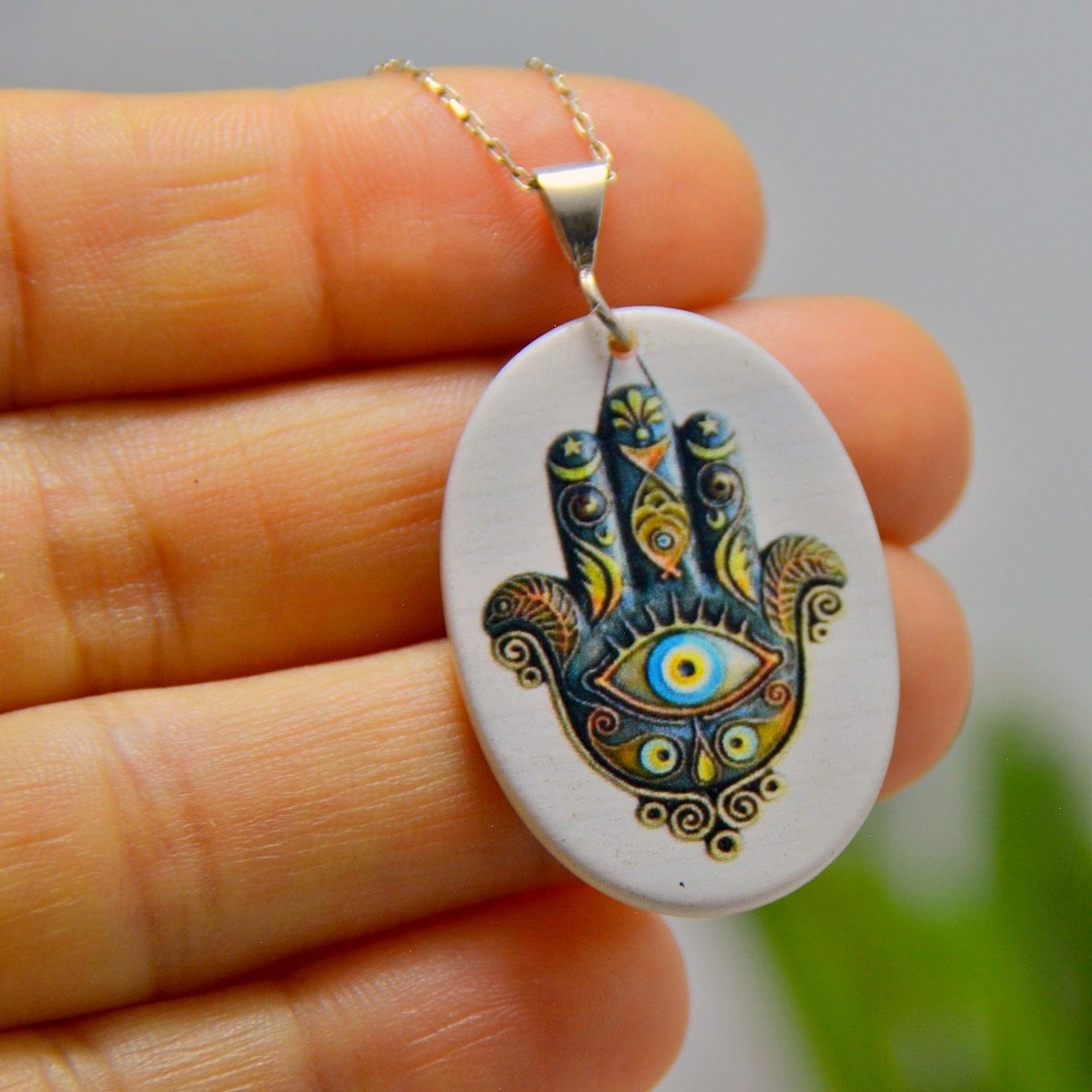 Boho Khamsa Silver Good Luck Amulet Nazar Shield NECKLACE - Etsy