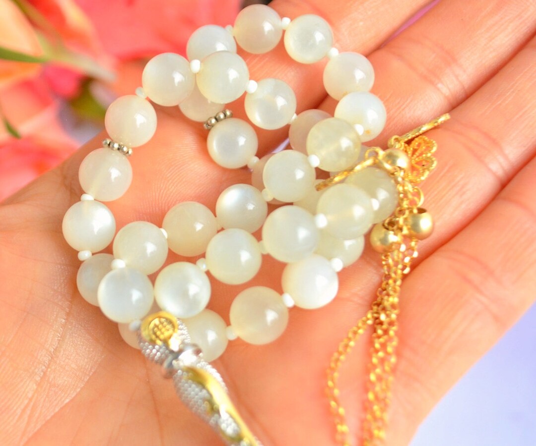 Moonstone Muslim Misbah Rosary, Muslim Bridal Custom Gift, White Moon ...