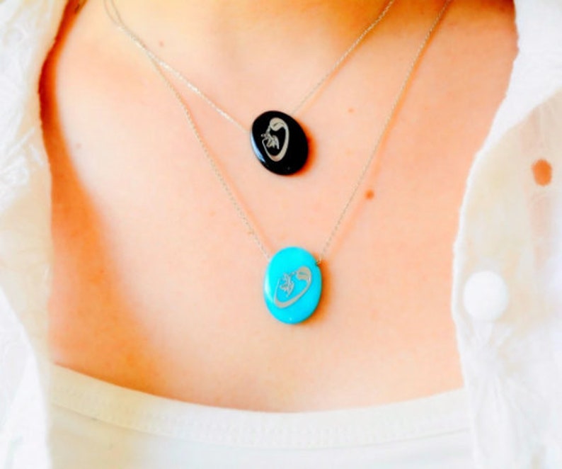 Blue Arabic Waw letter Silver Necklace, Navy Allah Jewelry, Darvish ...