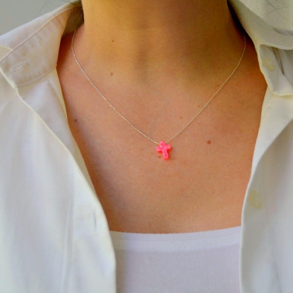 Pink Cross Necklace - Etsy