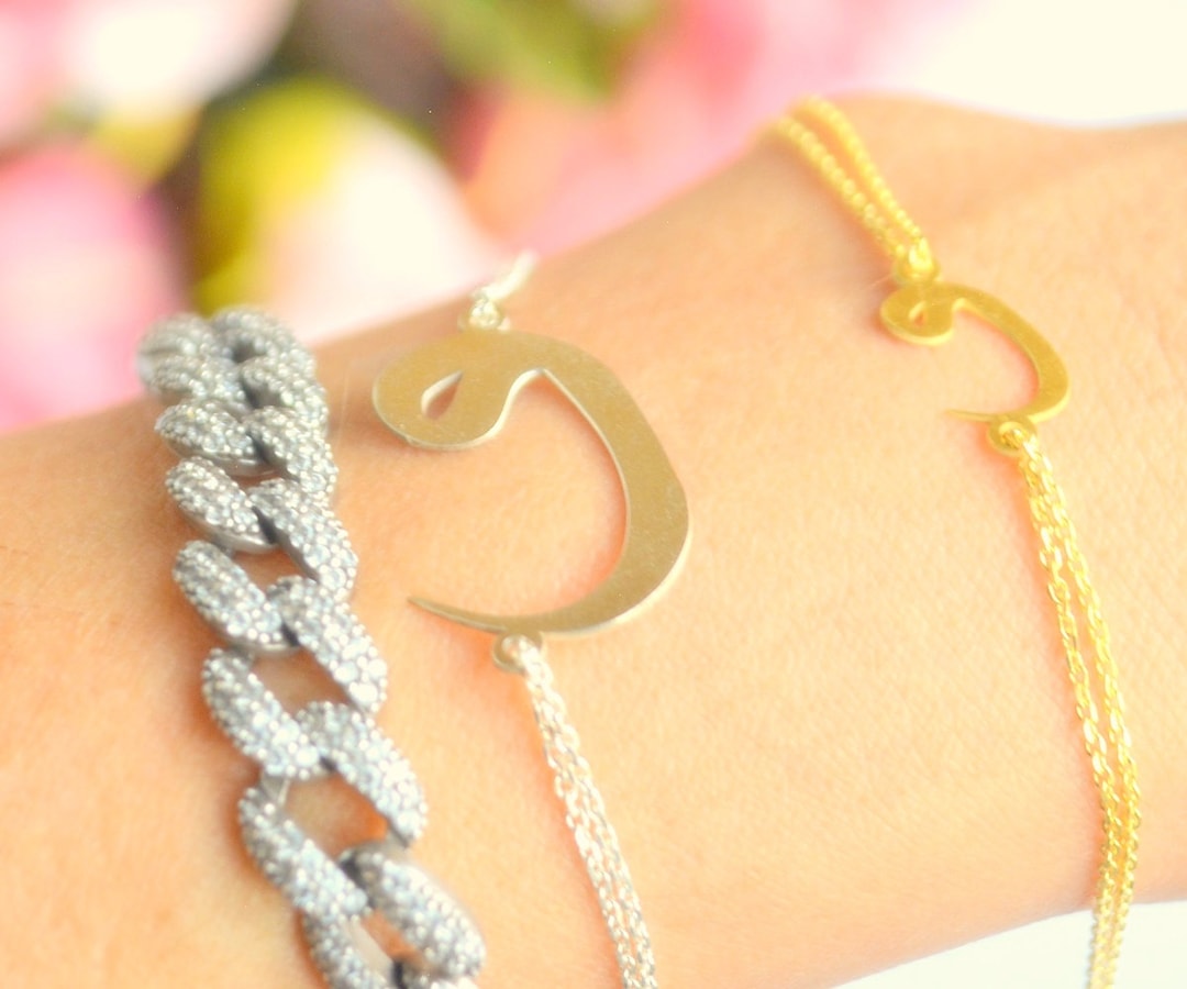 Personalized Arabic Waw Letter Silver Bracelet, Unisex Gift to Sufi ...