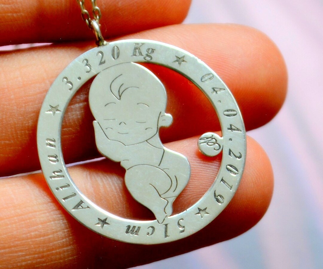 BABY Birth Date Custom Necklace, Mother to Be Silver Customized Made ...