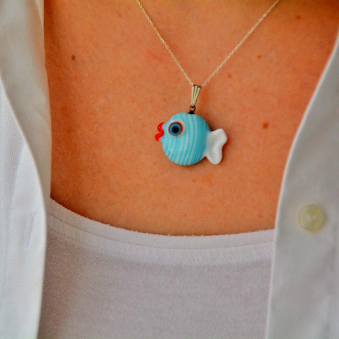 Baby Blue Fish Necklace, Thank Gift for Animal Lover, Parliament Sea ...