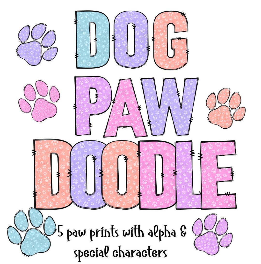 Dog Paw Prints and Alpha Doodle Letters - Etsy