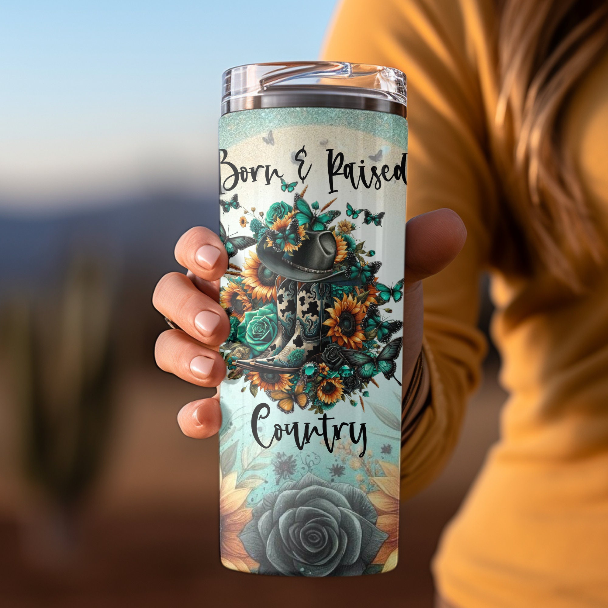 Born and Raised Country Sunflowers Butterflies Cowgirl Boots Cowgirl ...