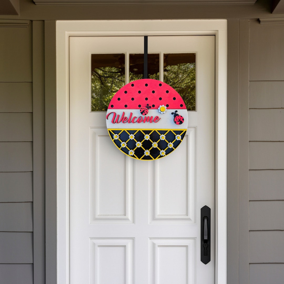 Lady Bugs 14 Wood Round Door Sign Layered Flowers and Bugs - Etsy