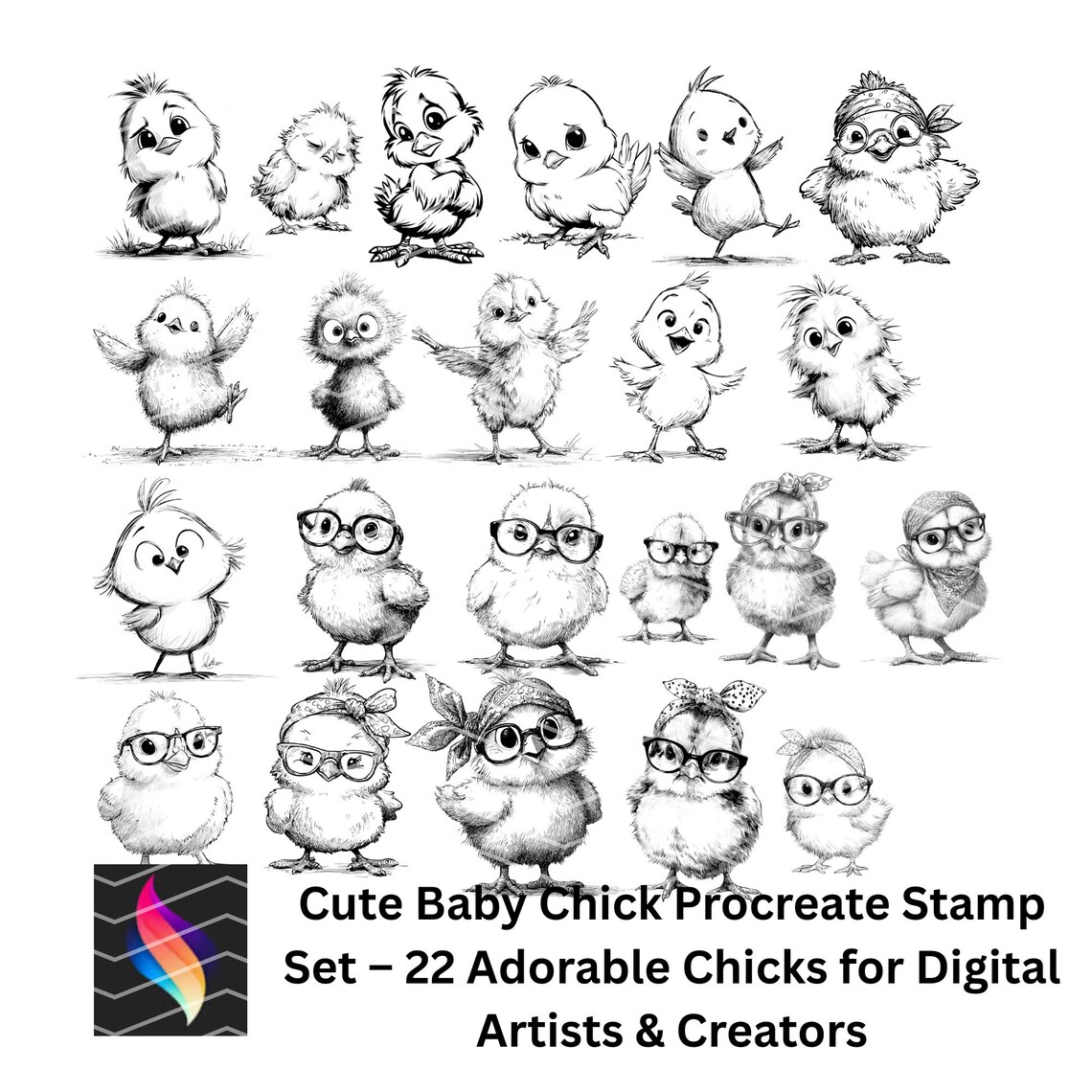 Cute Baby Chick Procreate Stamp Set – 22 Adorable Chicks for Digital ...