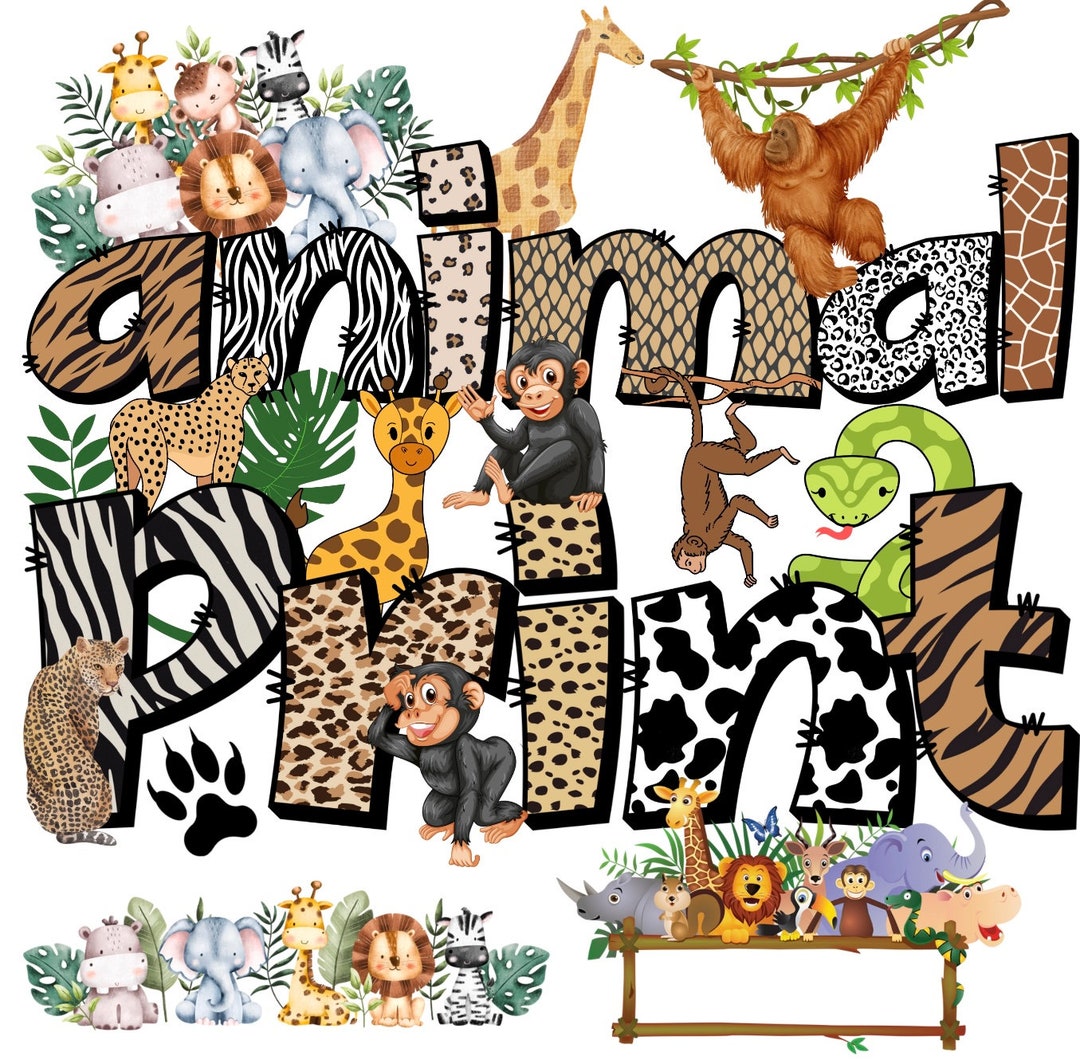 Animal Print Doodle Letters and Clipart Digital Download - Etsy