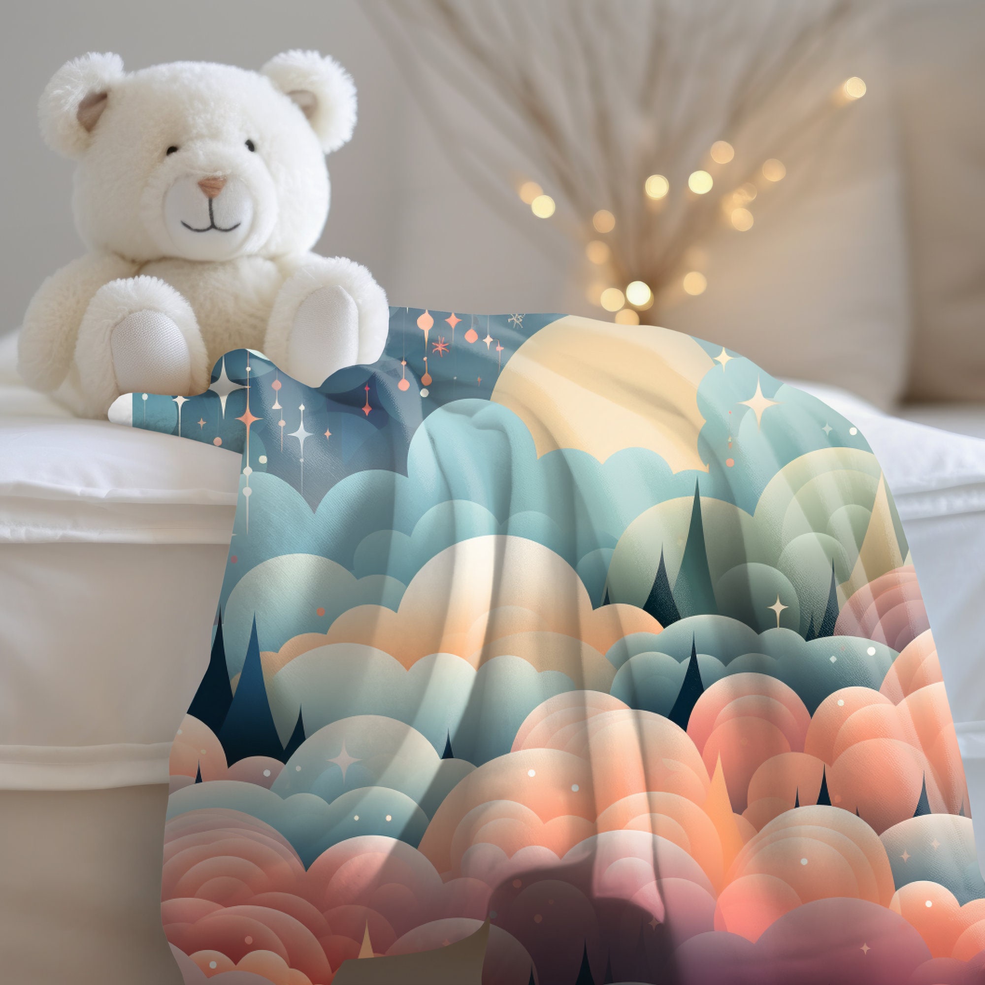 4 Moons and Clouds Print Sublimation Digital Download Baby Blanket - Etsy