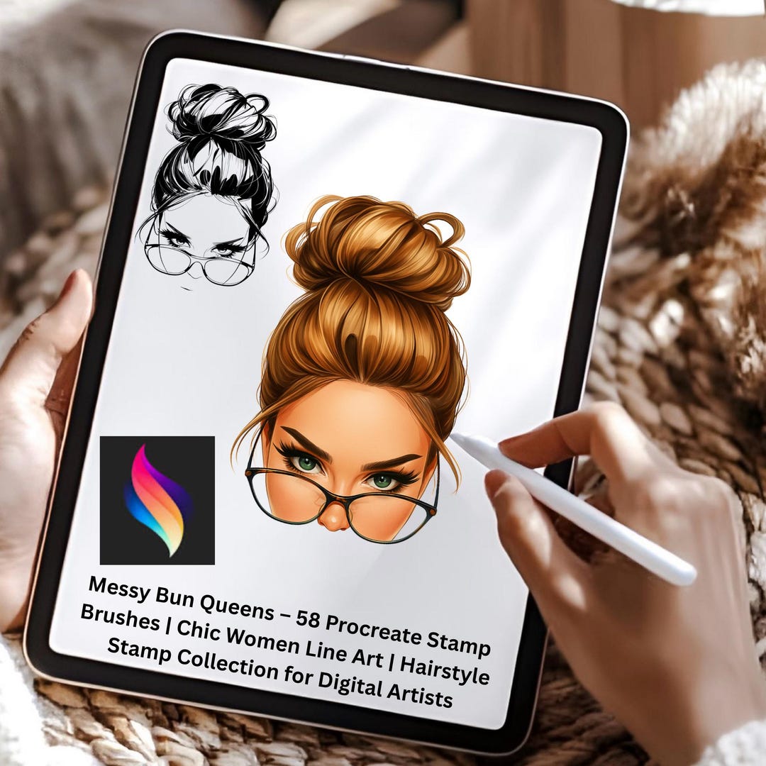 Messy Bun Queens – 58 Procreate Stamp Brushes | Chic Women Line Art ...