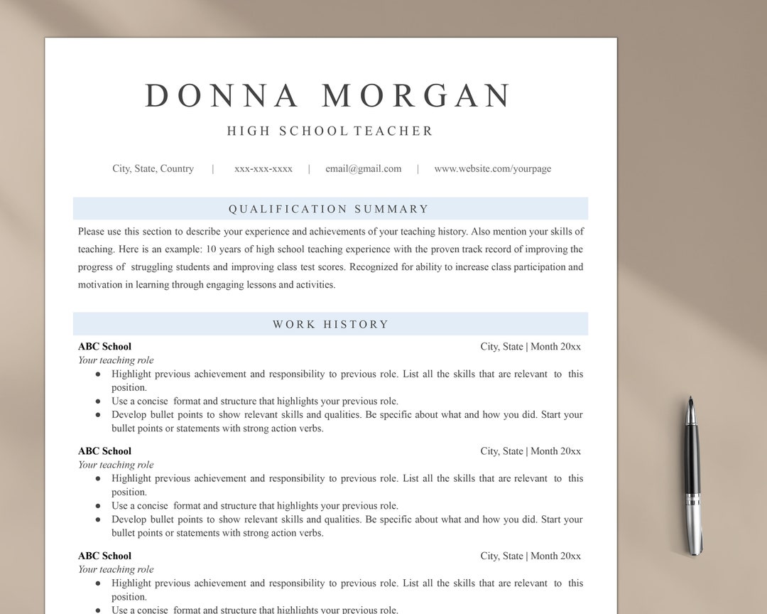 Teacher Resume Template for Google Docs, Teacher Cover Letter ...