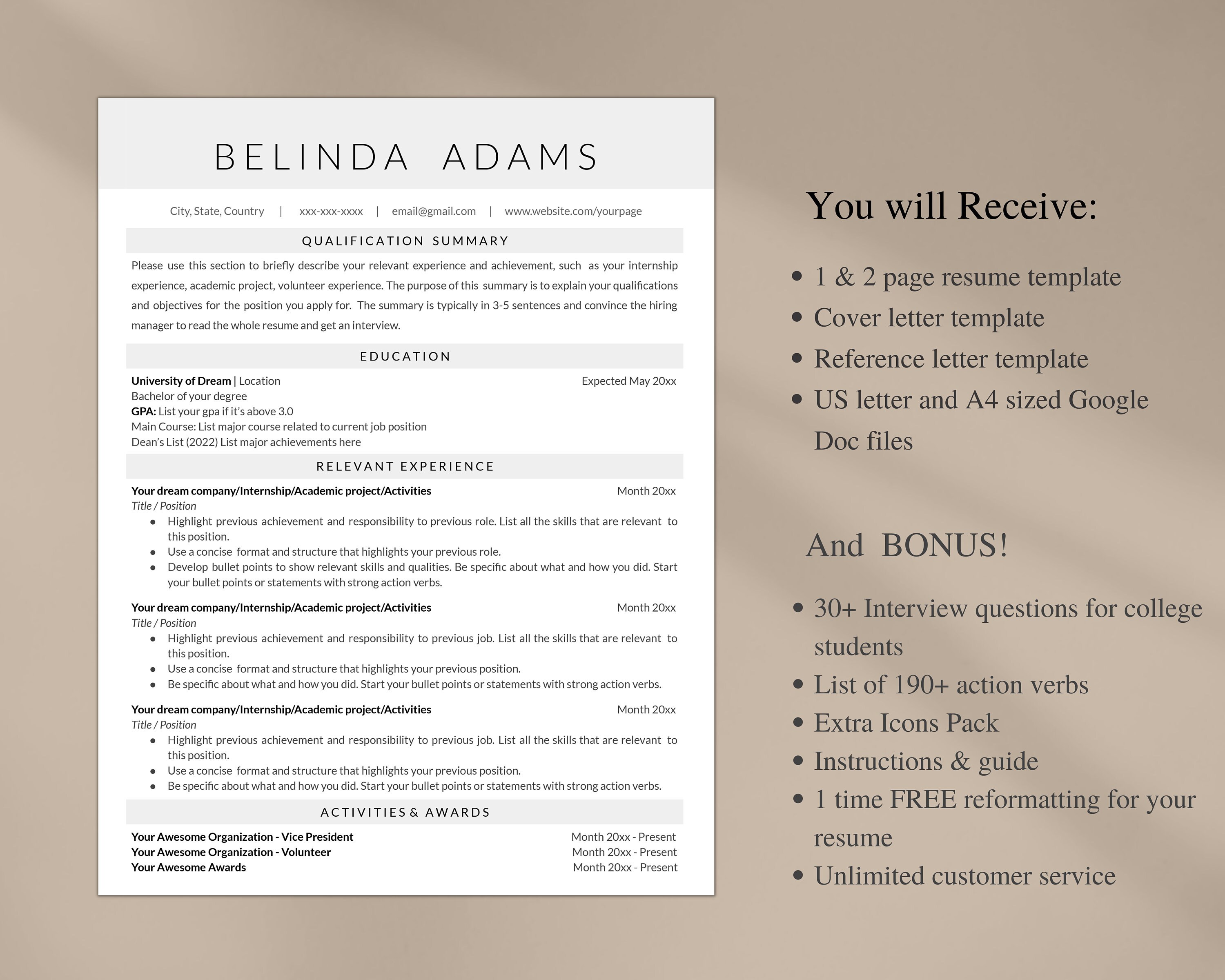 Modern Undergrad Resume Template, Simple Student Resume, College ...