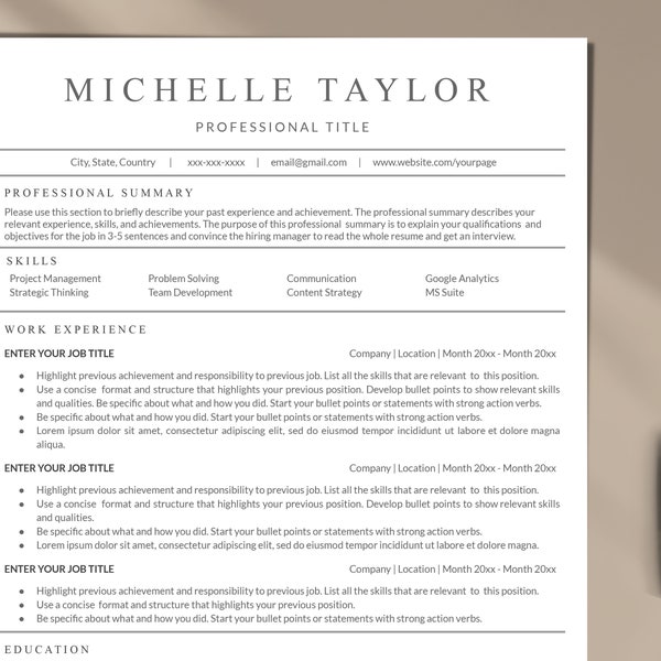 Resume Template Etsy