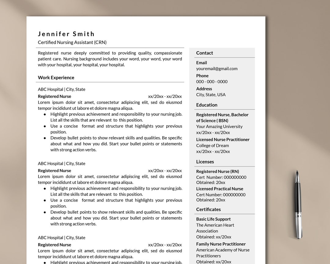 New Grad Nurse Resume Template, Nursing CV Resume, Registered Nurse ...