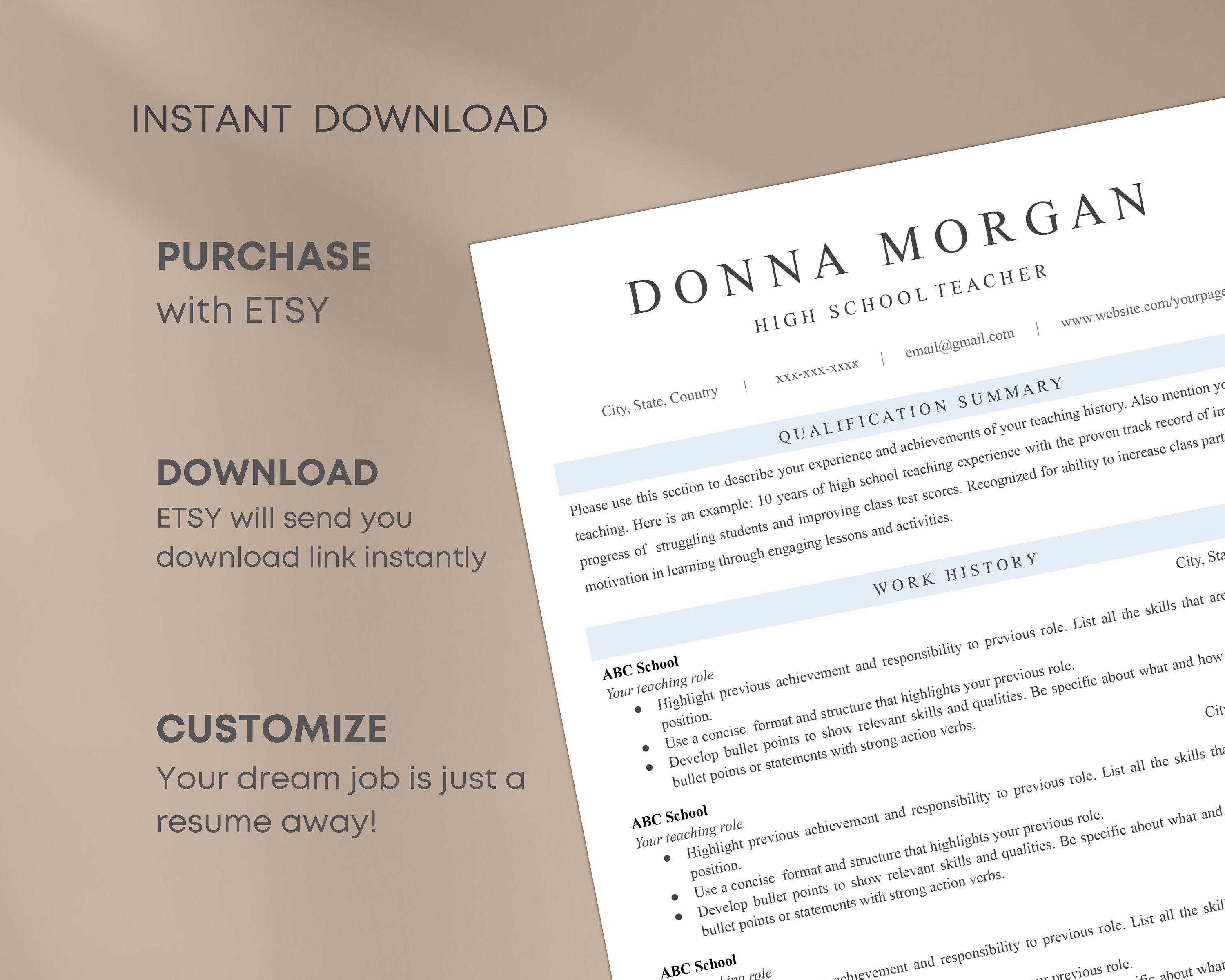 Teacher Resume Template for Google Docs, Teacher Cover Letter ...